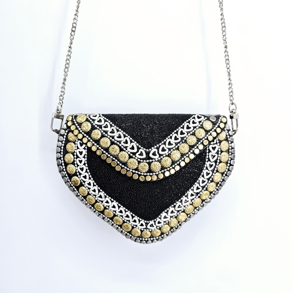 RAMLA | Bags | Ramla Mosaic Purse Bag Hearts Black Gold With Chain ...